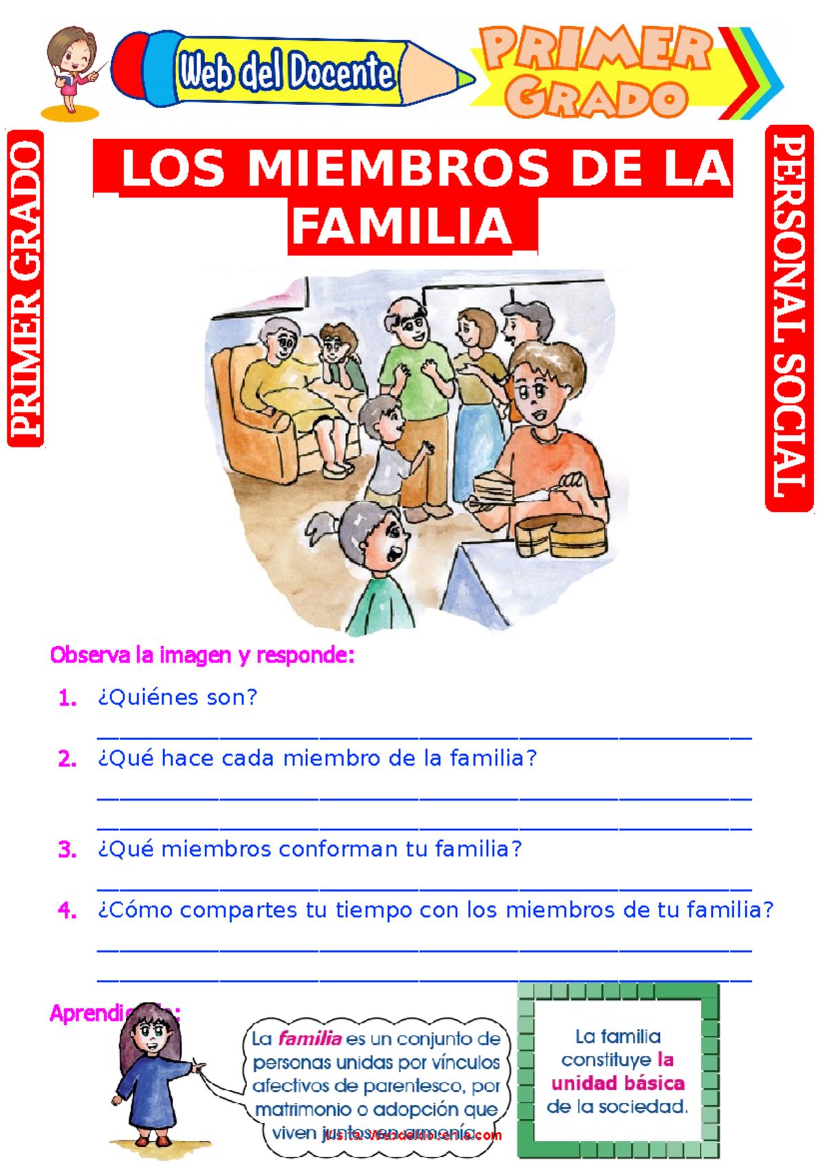 Los Miembros de la Familia para Primer Grado de Primaria - Personal ...