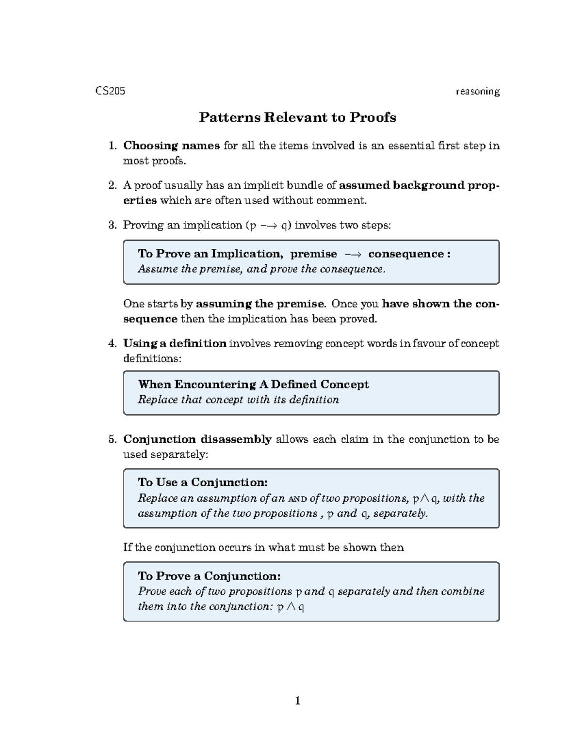 Proof Patterns 2022 - CS205 reasoning Patterns Relevant to Proofs ...