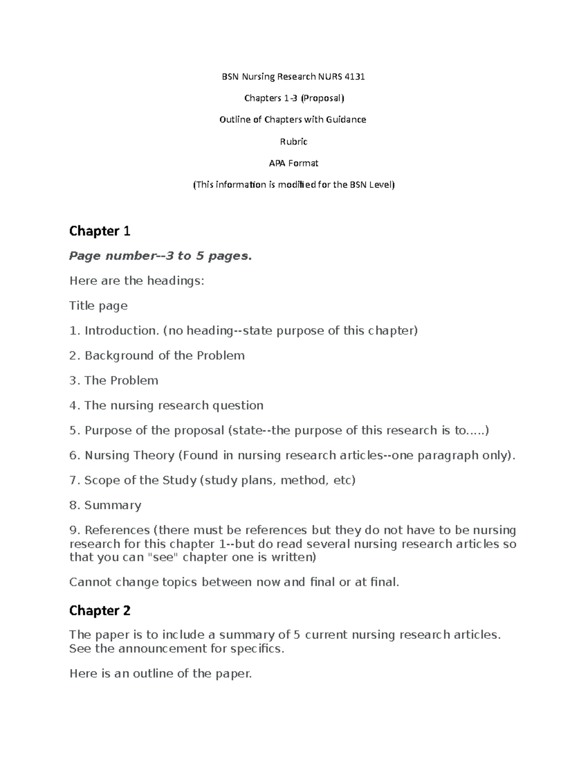 BSN Nursing Research NURS 4131. Proposal Outline - BSN Nursing Research ...