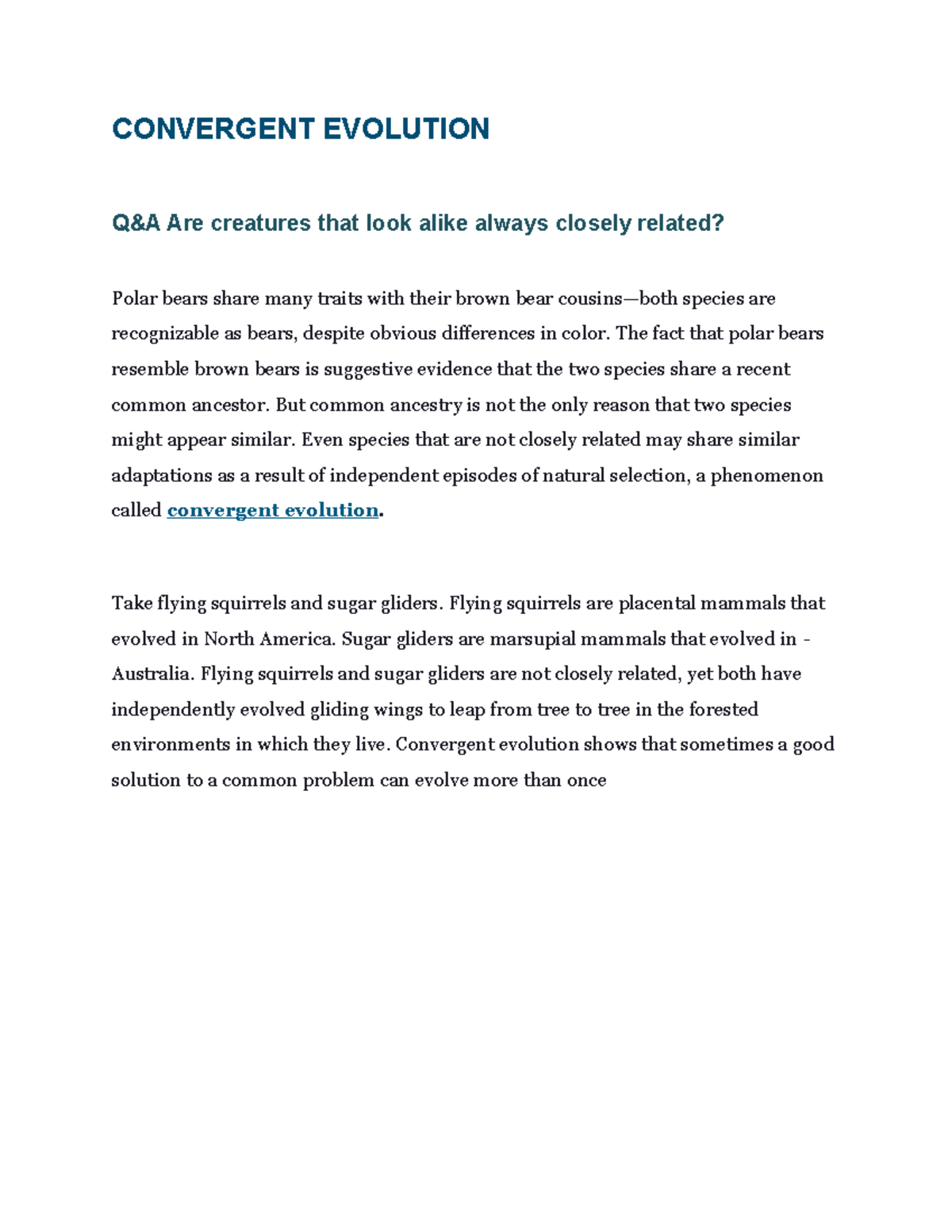 Bio ch. 16.5- Convergent Evolution - CONVERGENT EVOLUTION Q&A Are ...