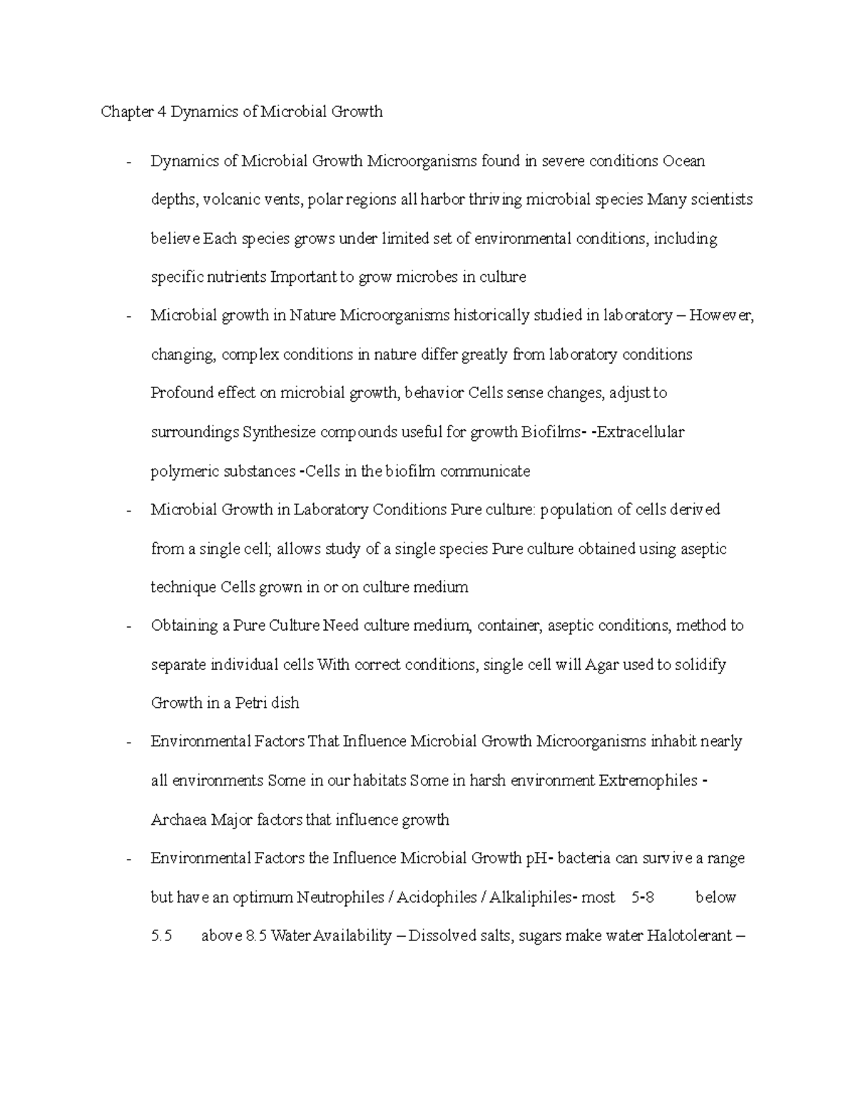 BSC 160 chapter 4 notes - Chapter 4 Dynamics of Microbial Growth ...