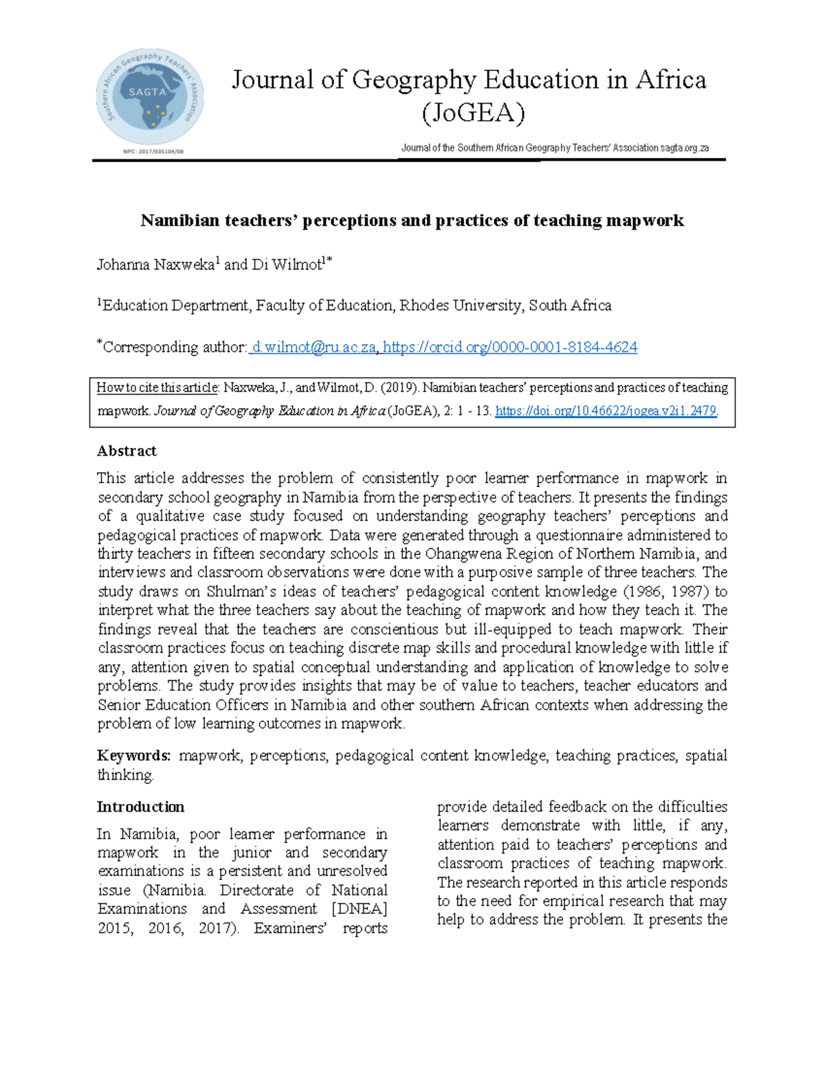 Namibian teachers’ perceptions and practices of teaching mapwork ...