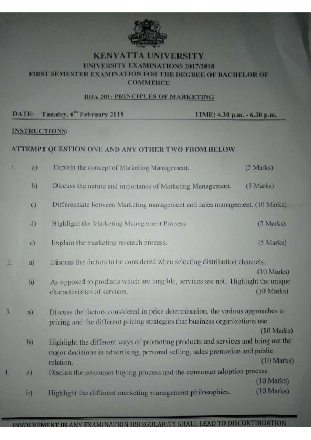 BBA 201 PAST Papers - KENYATTA UNIVERSITY UNIVERSITY EXAMINATIONS FIRST ...