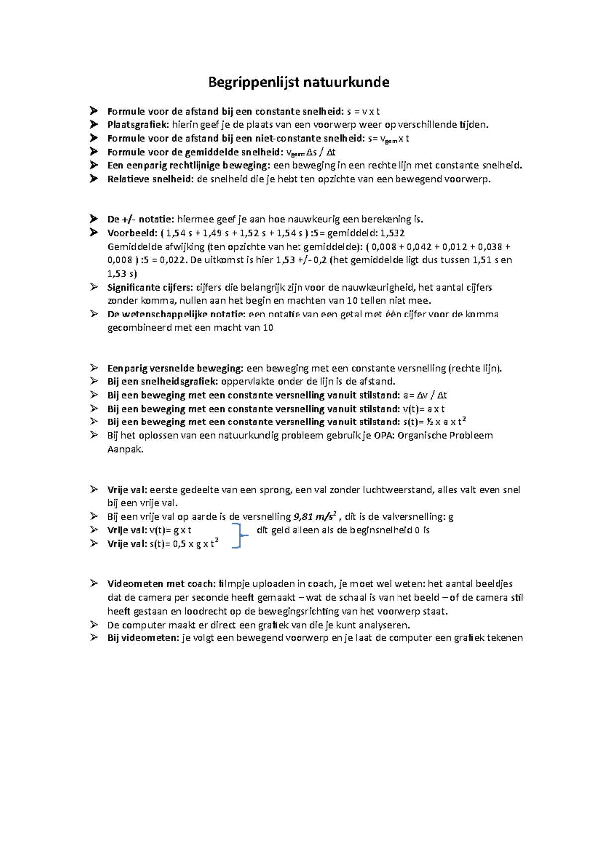 Begrippenlijst natuurkunde afstand, snelheid en versnelling ...