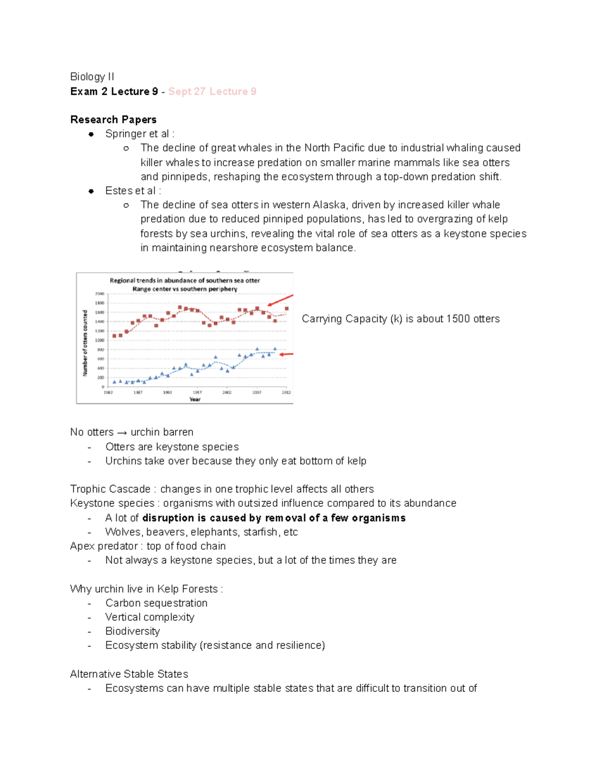 Lecture 9 - Unit 2 - Biology II Exam 2 Lecture 9 - Sept 27 Lecture 9 Research Papers Springer et ...