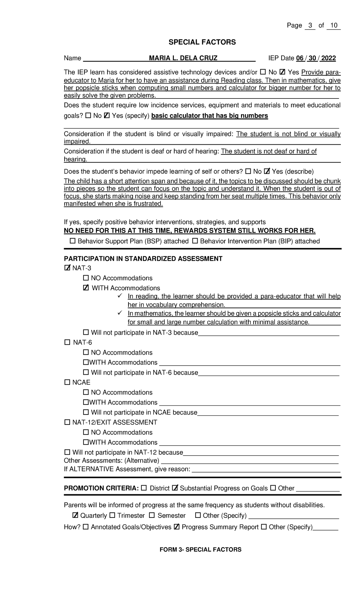Form-3-Special-Factors- Completed - Page 3 of 10 SPECIAL FACTORS Name ...