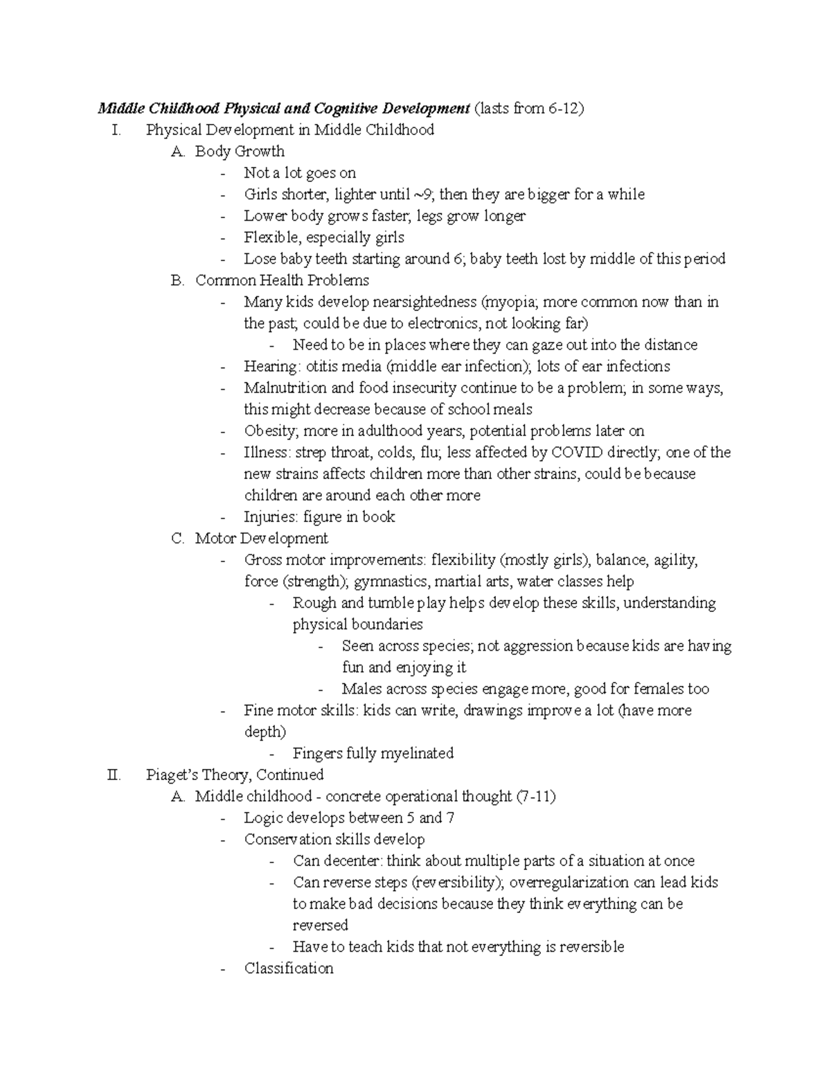 Chapter 9 Lecture Notes: Middle Childhood Physical and Cognitive ...