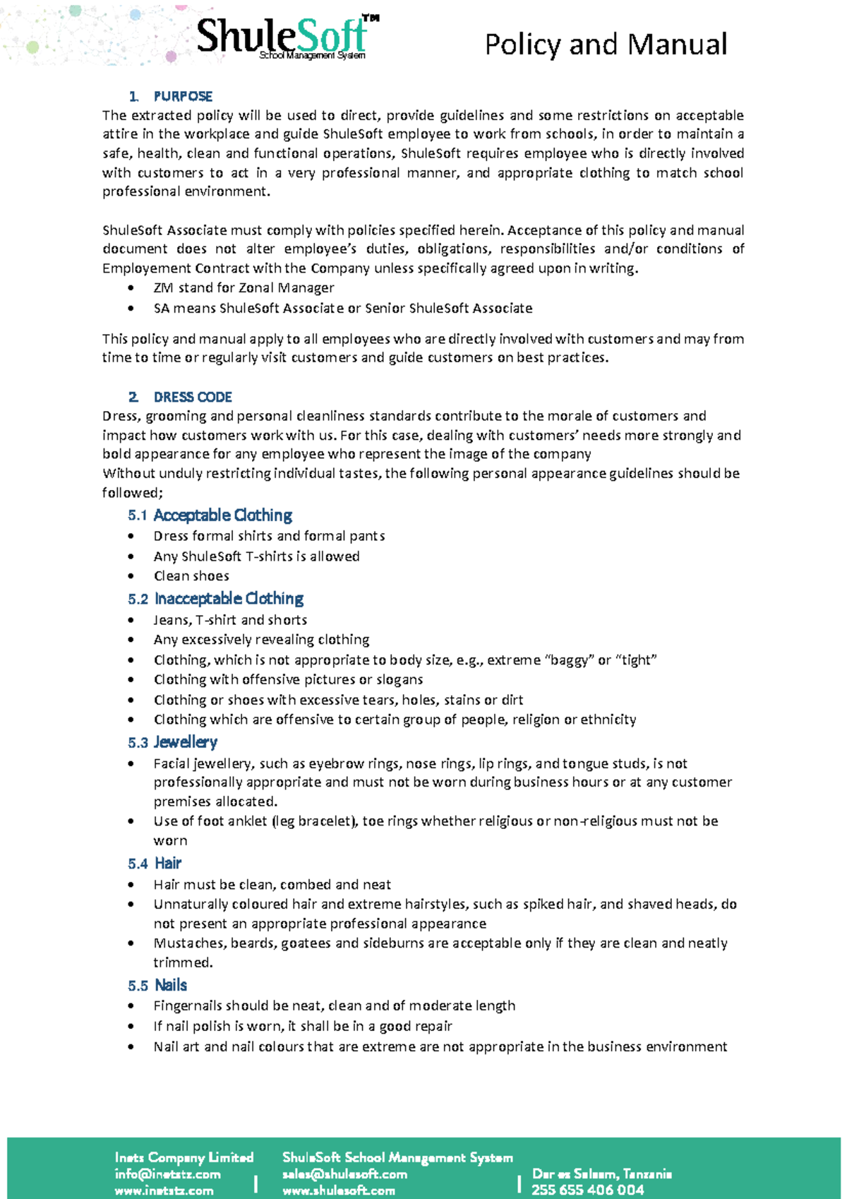 Shule Soft Associate Policy and Manual 4 - 1. PURPOSE The extracted ...
