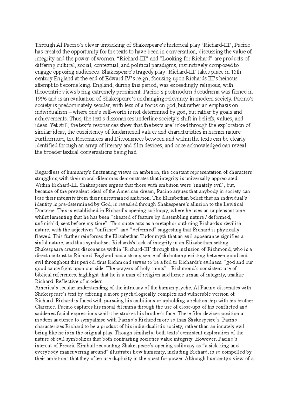 English - Richard iii & Looking for Richard - Through Al Pacino’s ...