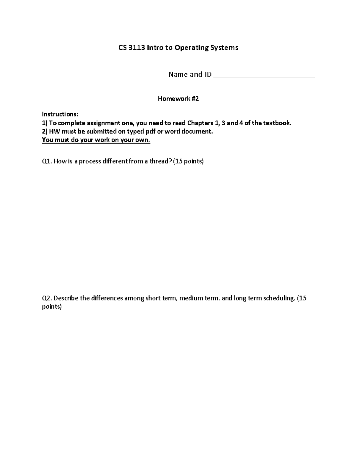 Homework 2 - CS 3113 Intro to Operating Systems Name and ID ...