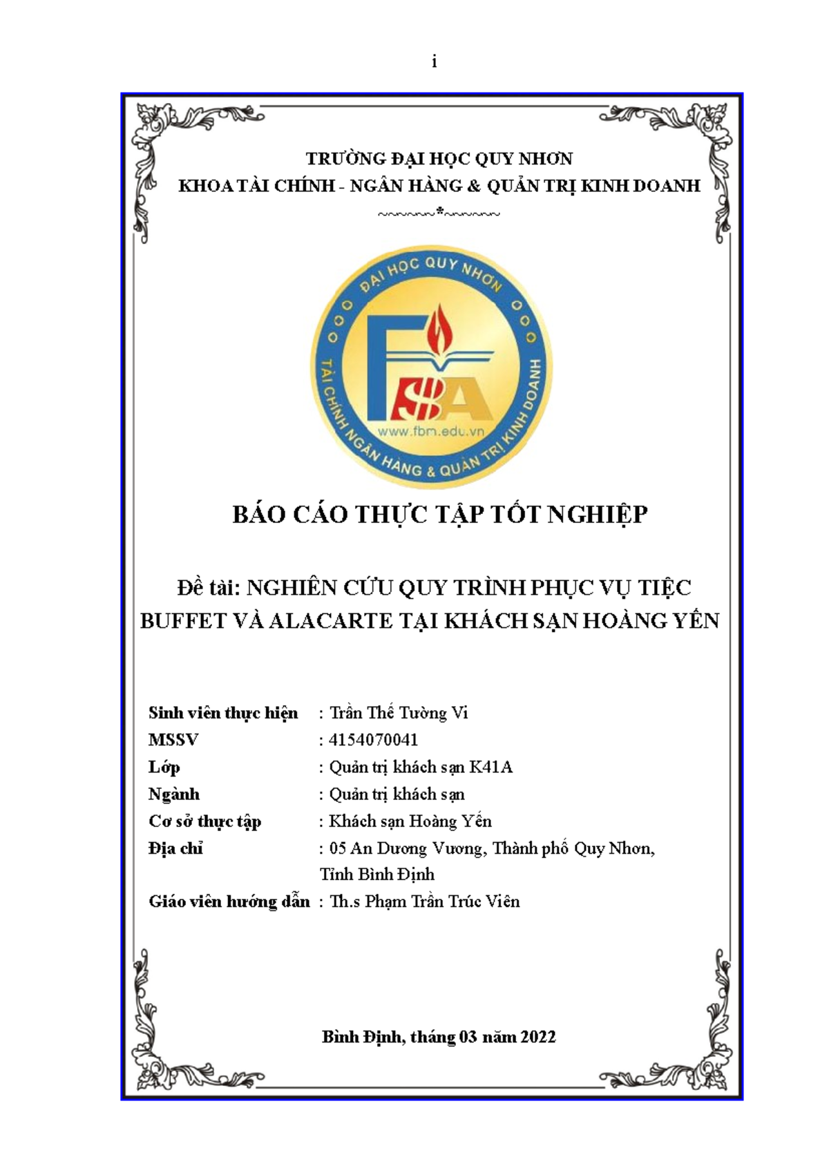 Bài báo cáo thực tập tốt nghiệp vitran - i TRƯỜNG ĐẠI HỌC QUY NHƠN KHOA ...