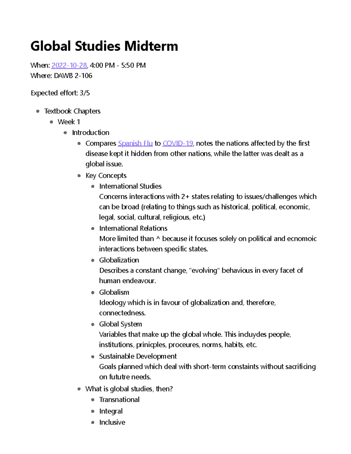 Global Studies Midterm - Global Studies Midterm When: 2022-10-28, 4:00 ...