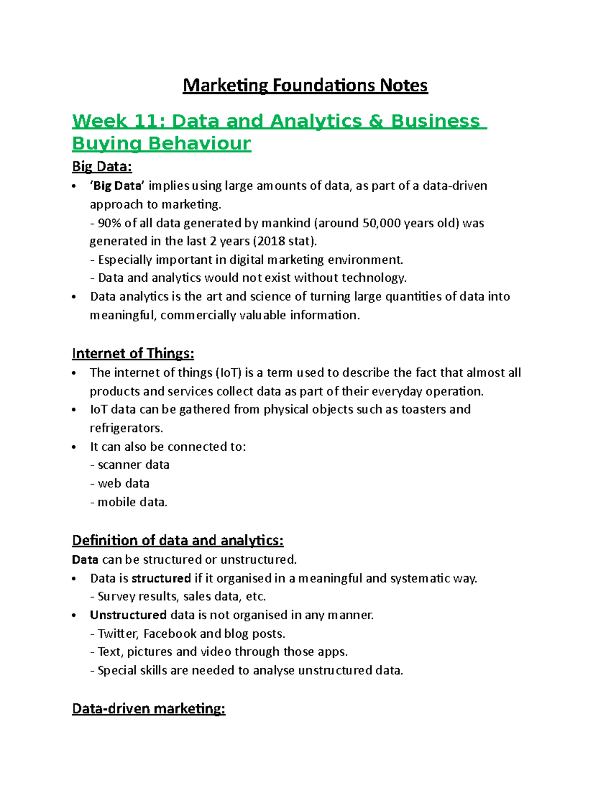 Marketing Foundations Week 11 content - Marketing Foundations Notes ...