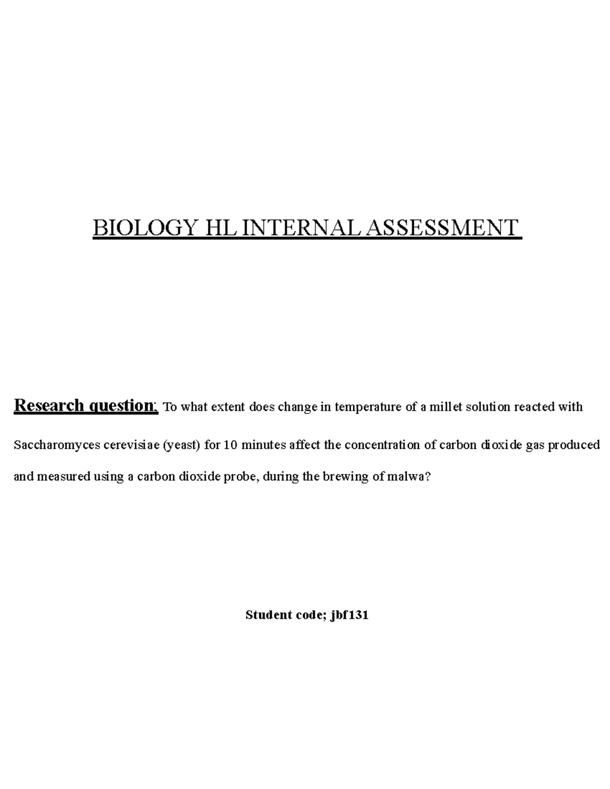 Biology IA sample - feds - BIOLOGY HL INTERNAL ASSESSMENT Research ...