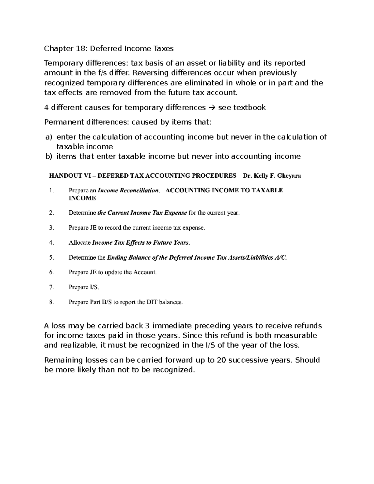 Chapter 18 notes - Chapter 18: Deferred Income Taxes Temporary ...