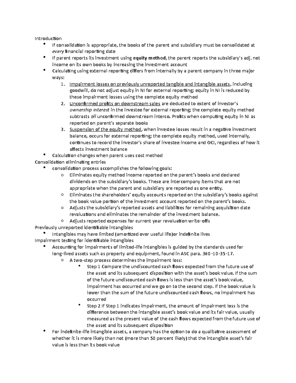 AA chapter 4 notes - Introduction If consolidation is appropriate, the ...