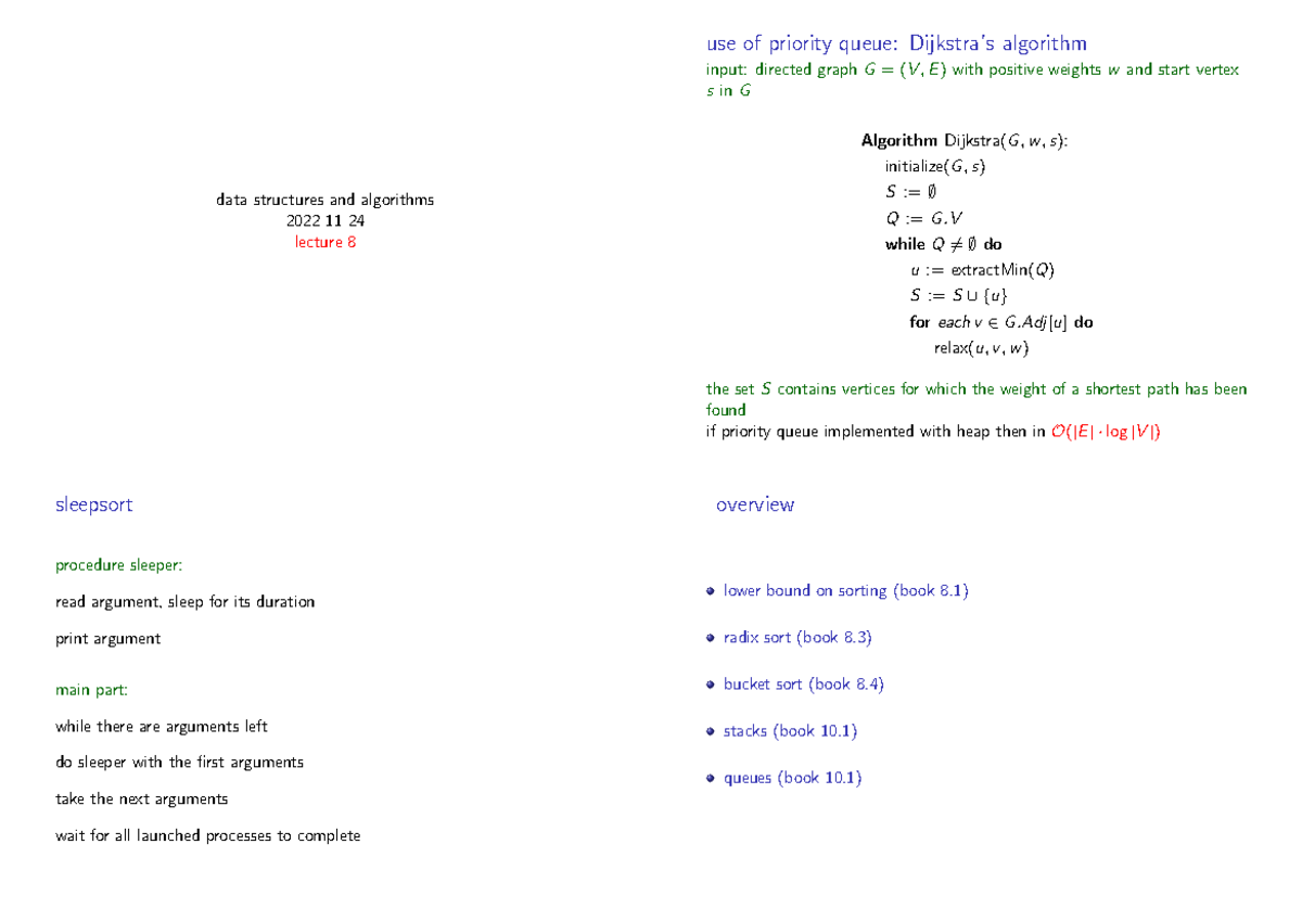 8x4 - data structures and algorithms 2022 11 24 lecture 8 use of priority queue: Dijkstra’s ...