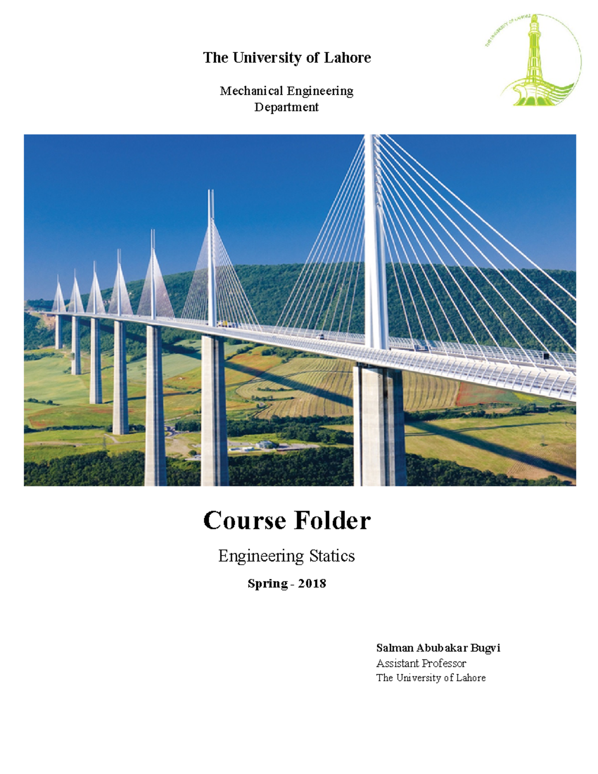 Weekly Lecture Plan - The University of Lahore Mechanical Engineering ...