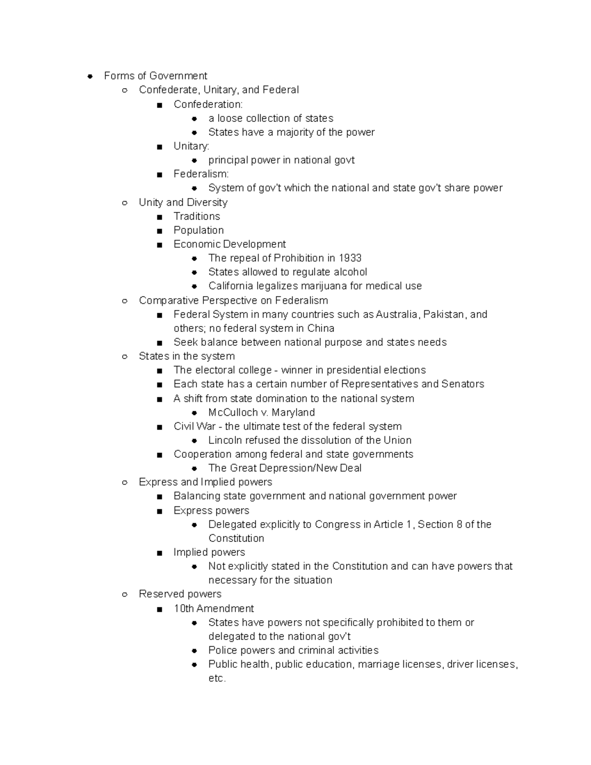 Chapter 2 - Federalism States in the Union - Forms of Government ...