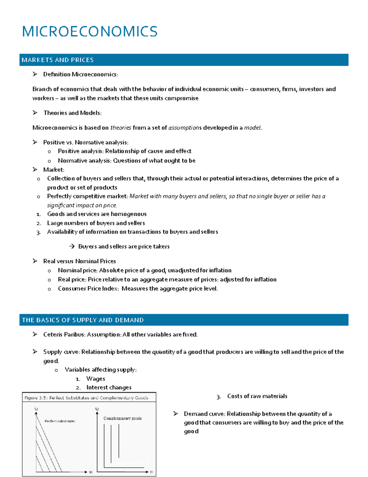Summary Micro - MICROECONOMICS MARKETS AND PRICES Definition ...