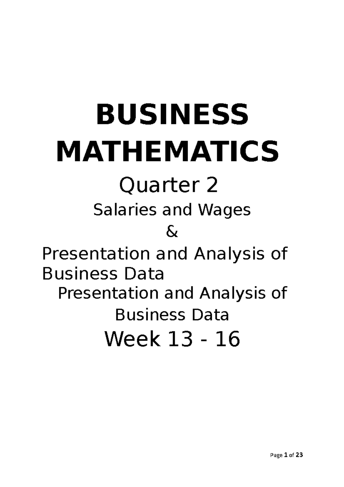 Q2 Business Mathematics 13-16 - BUSINESS MATHEMATICS Quarter 2 Salaries ...