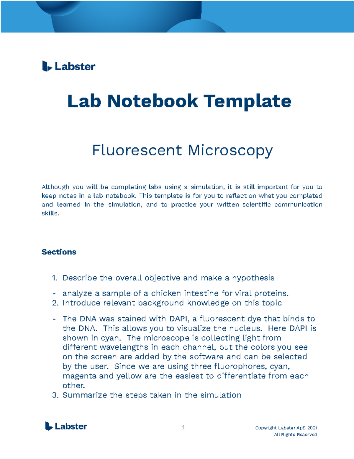 Fluorescent Microscopy - Lab Notebook Template Fluorescent Microscopy ...