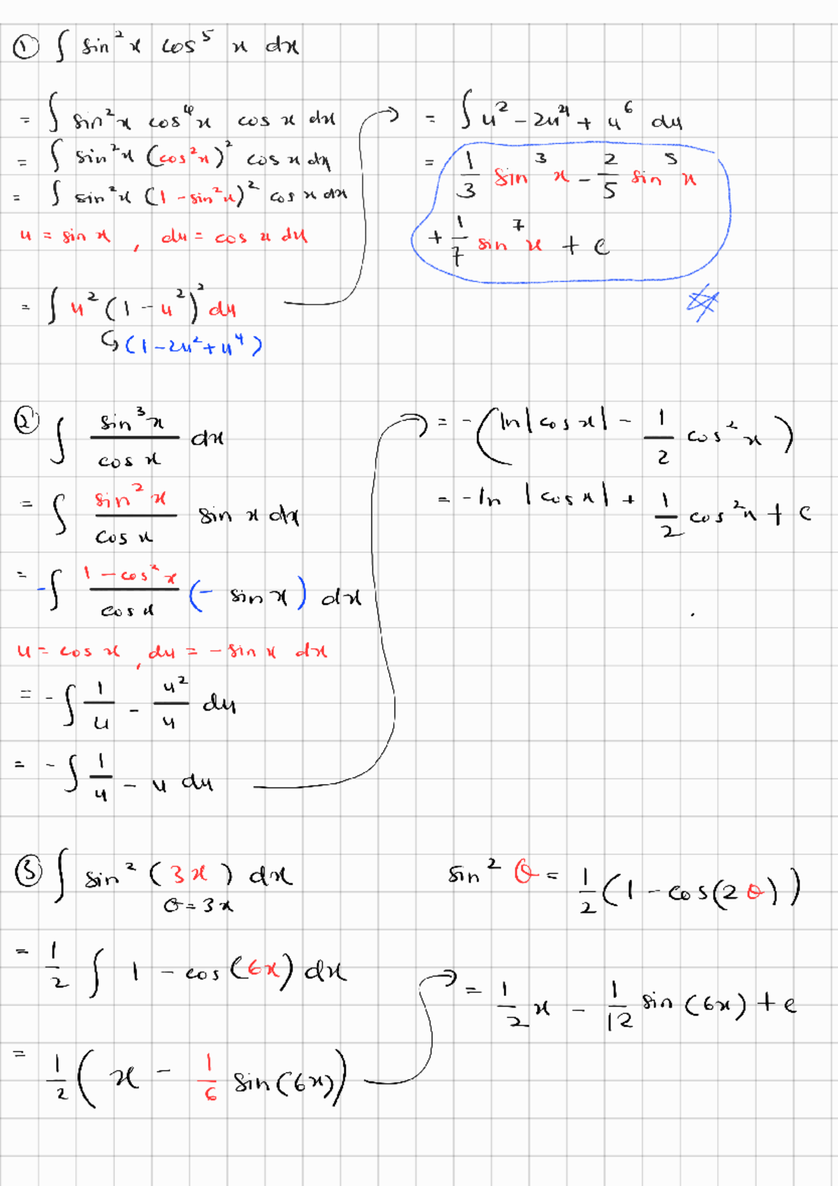 Trigo integrals (sin & cos) 240422 181622 - 1 S Sin 2 2x Los n dx = S ...