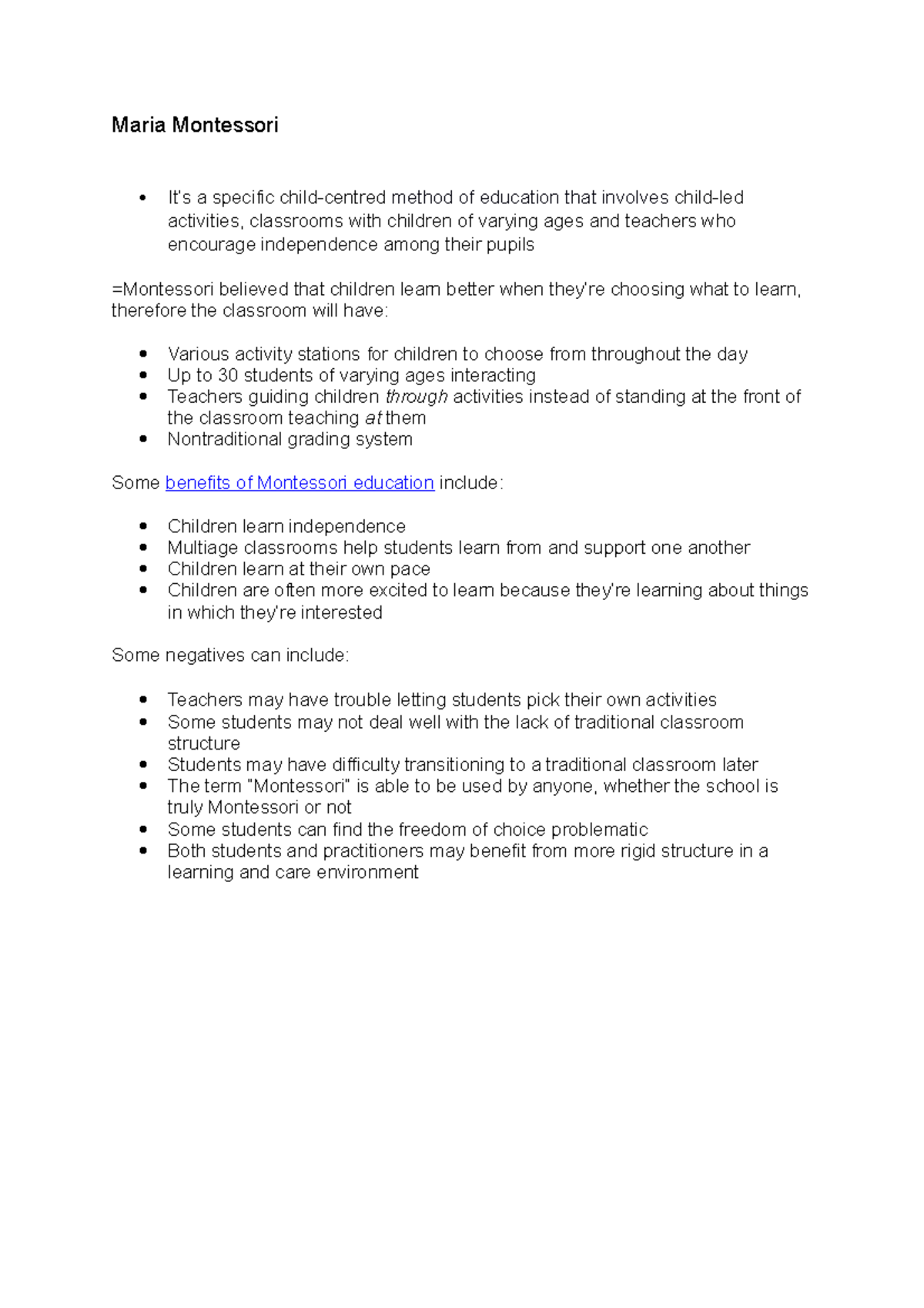 Maria Montessori - Studocu