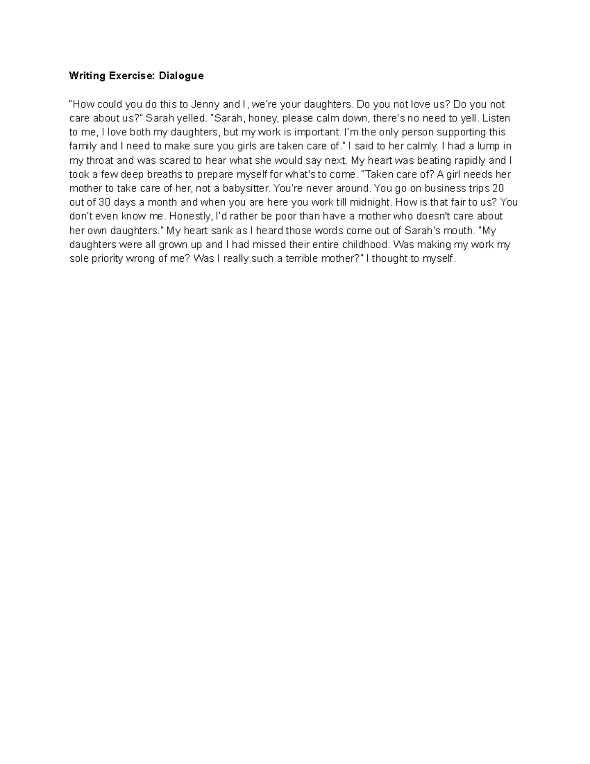 CRWR 200 Writing Exercise Dialogue - Writing Exercise: Dialogue “How ...