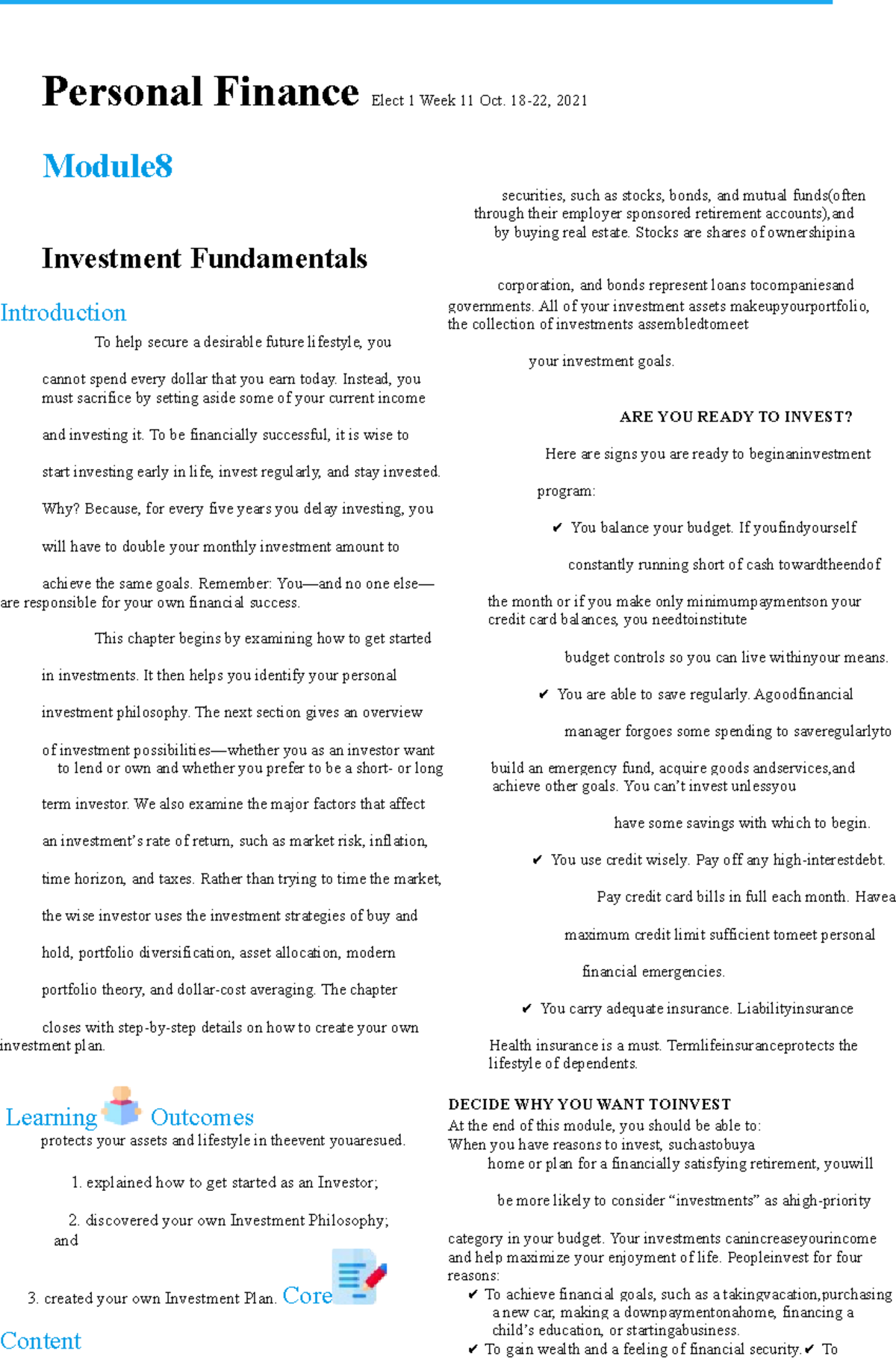 Module 8 Investment Fundamentals - Personal Finance Elect 1 Week 11 Oct ...