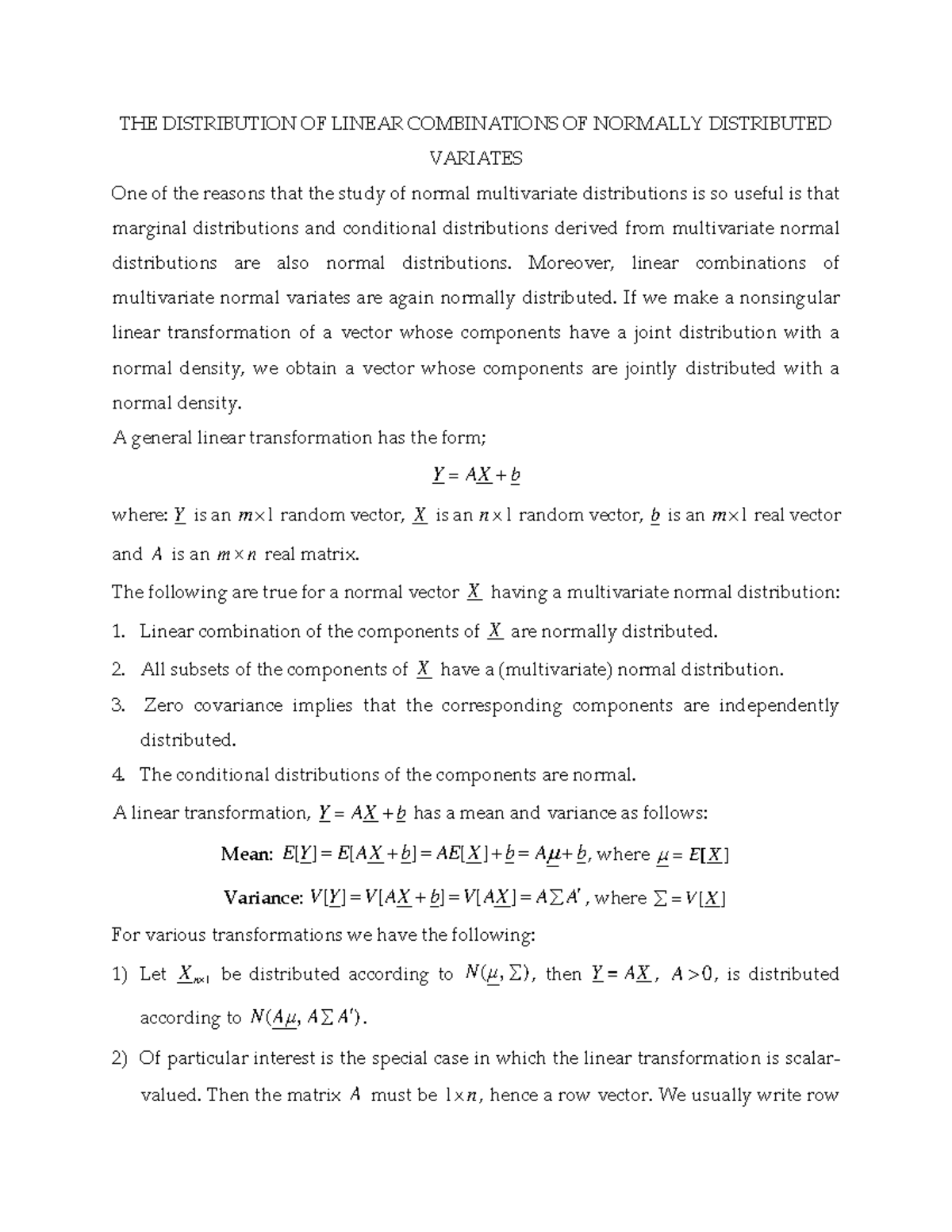 Linear Function OF Normal Vector - THE DISTRIBUTION OF LINEAR COMBINATIONS OF NORMALLY ...