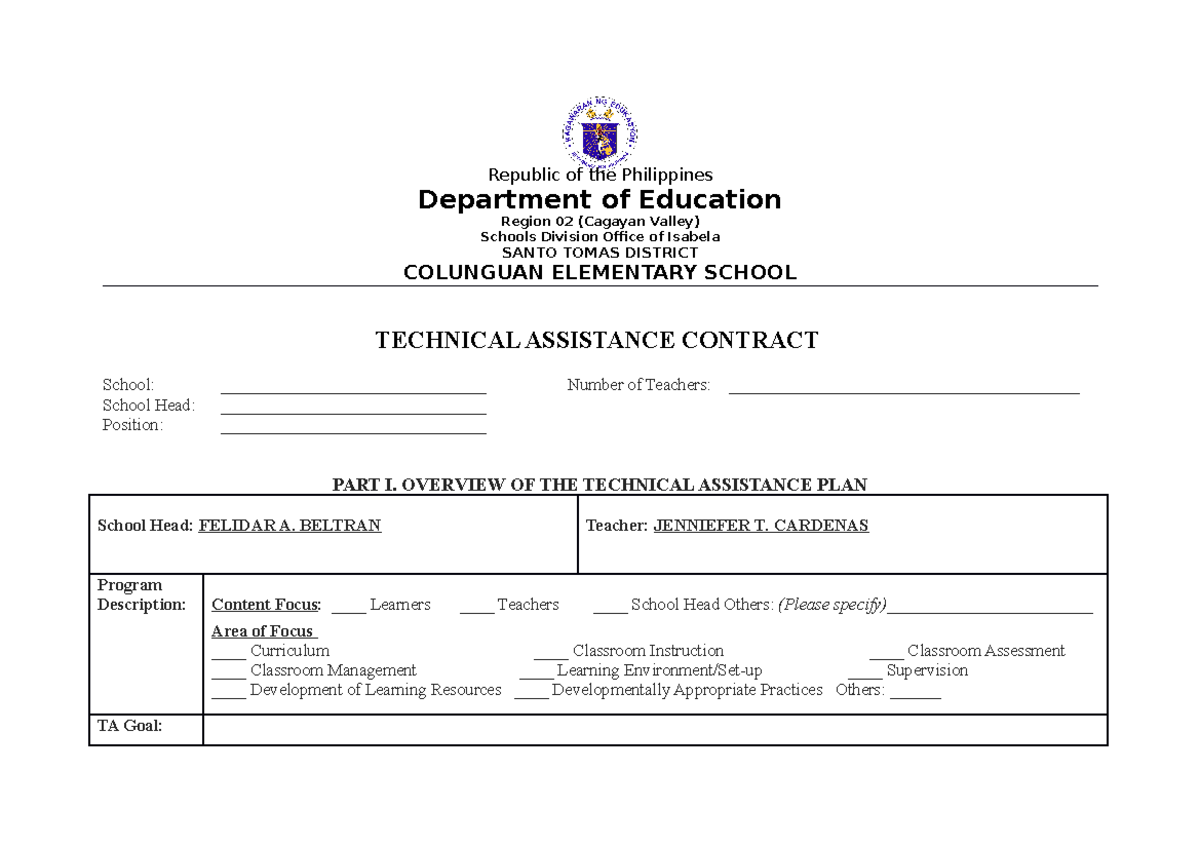 TA Contract - Republic of the Philippines Department of Education ...