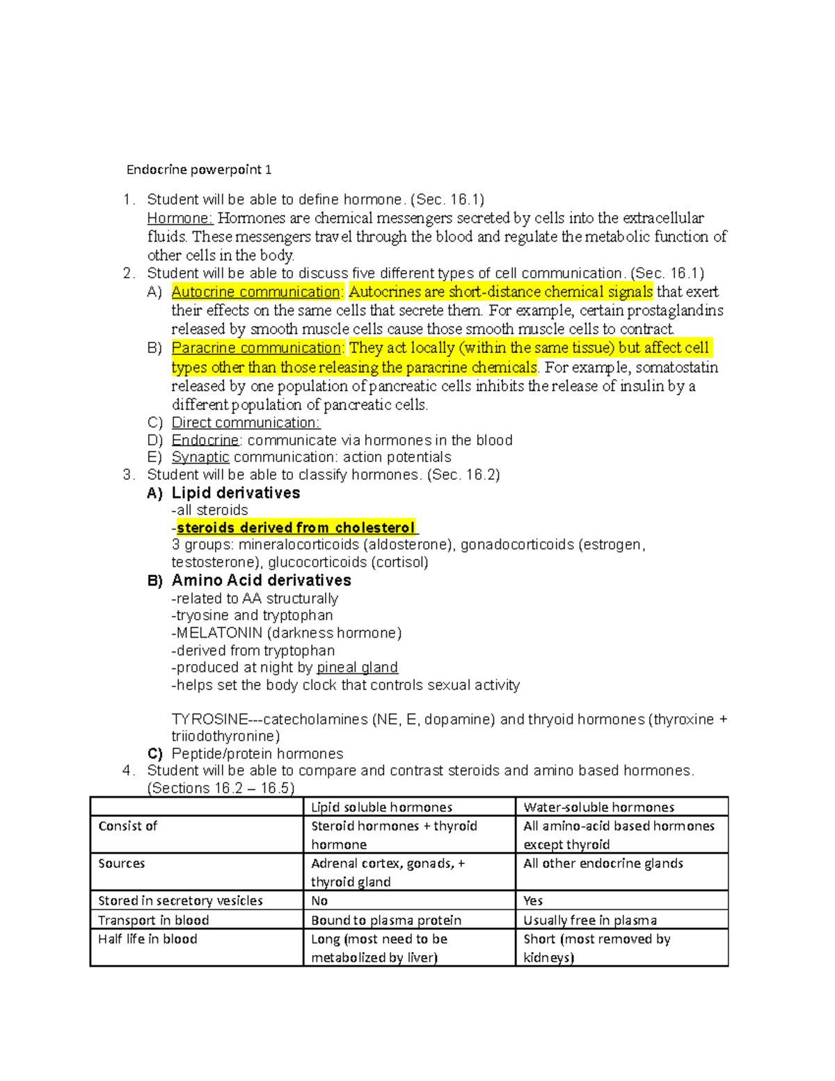 Endocrine Study Guide - Endocrine powerpoint 1 Student will be able to ...