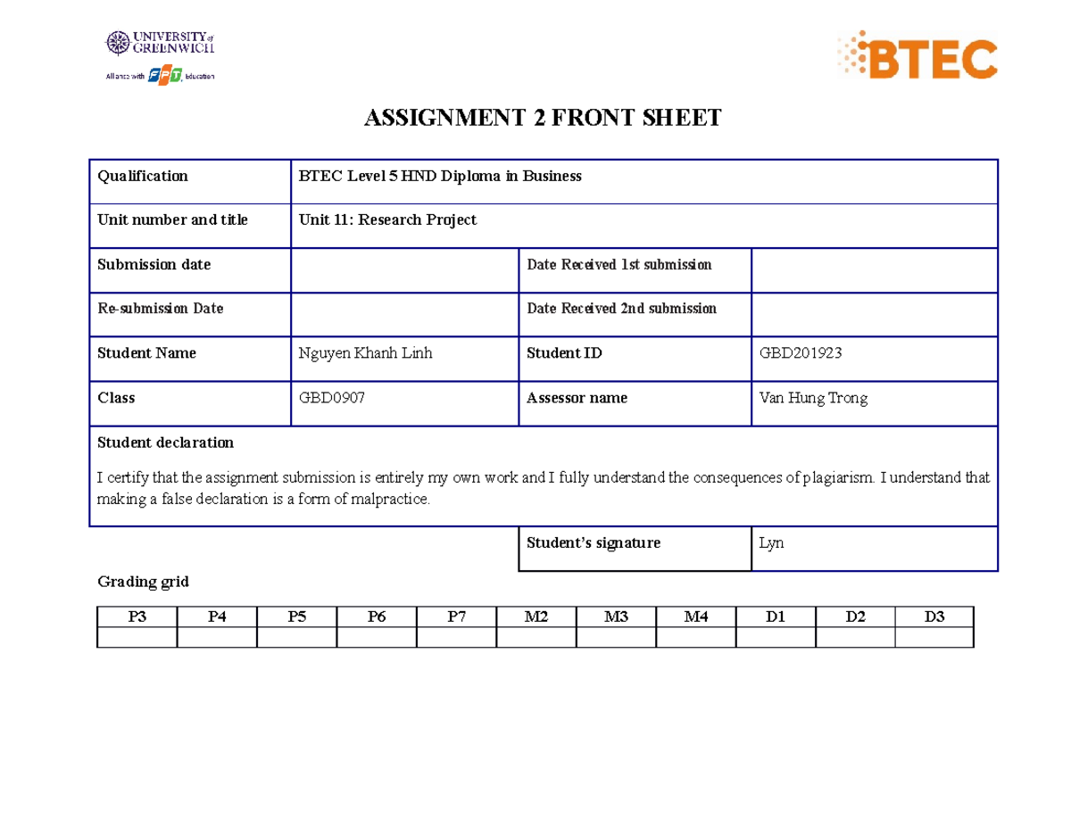 522 Assignment 1 frontsheet (Sep 2022) - ASSIGNMENT 2 FRONT SHEET ...
