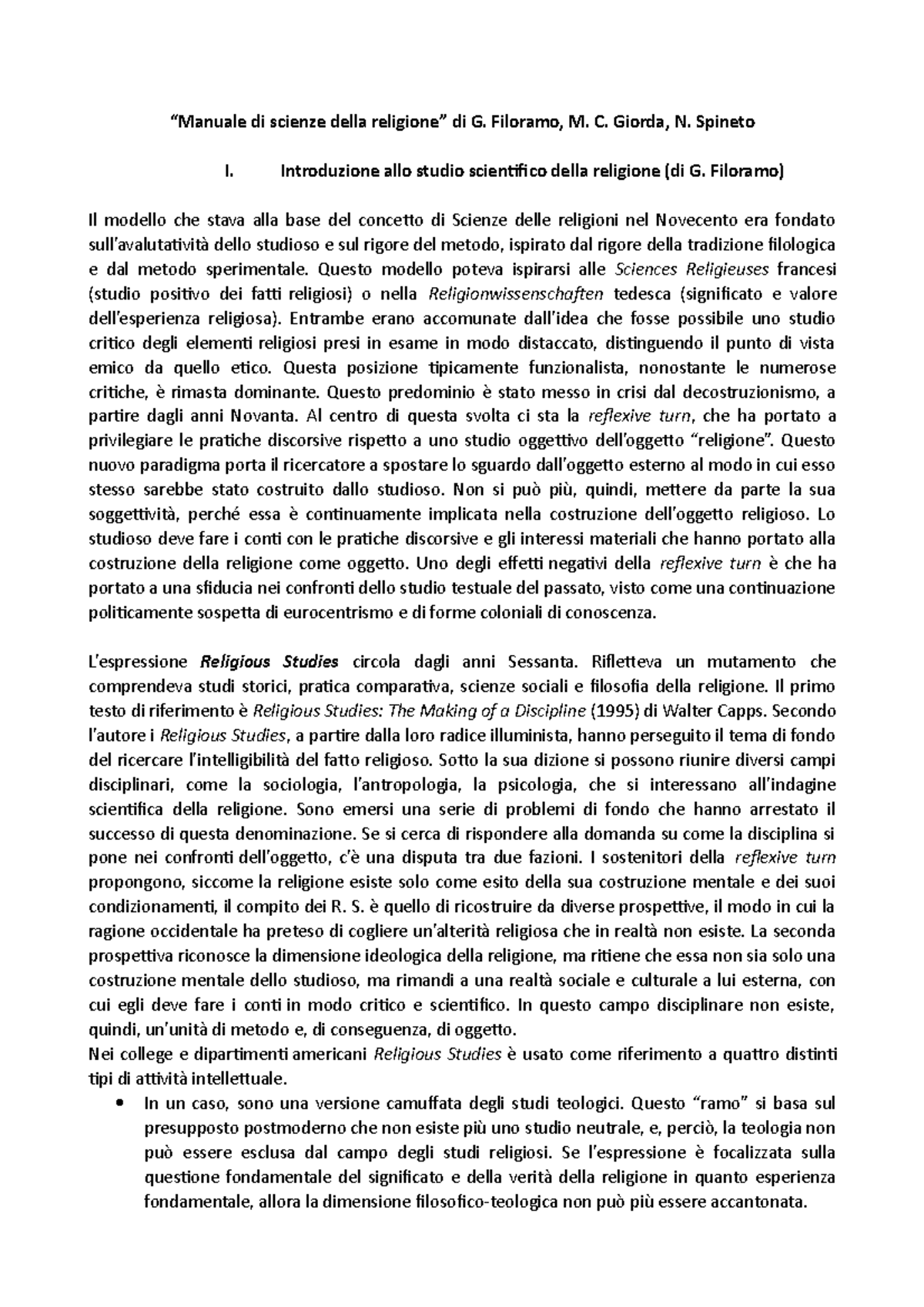 Manuale di scienze della religione - Filoramo - “Manuale di scienze ...