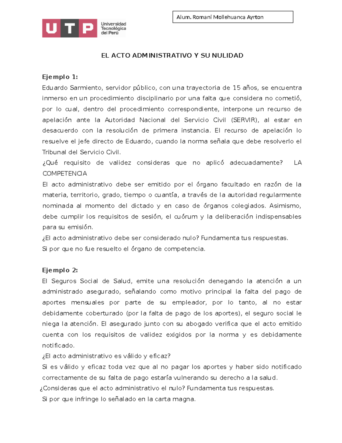 EL ACTO Administrativo Y SU Nulidad - EL ACTO ADMINISTRATIVO Y SU NULIDAD Ejemplo 1: Eduardo ...