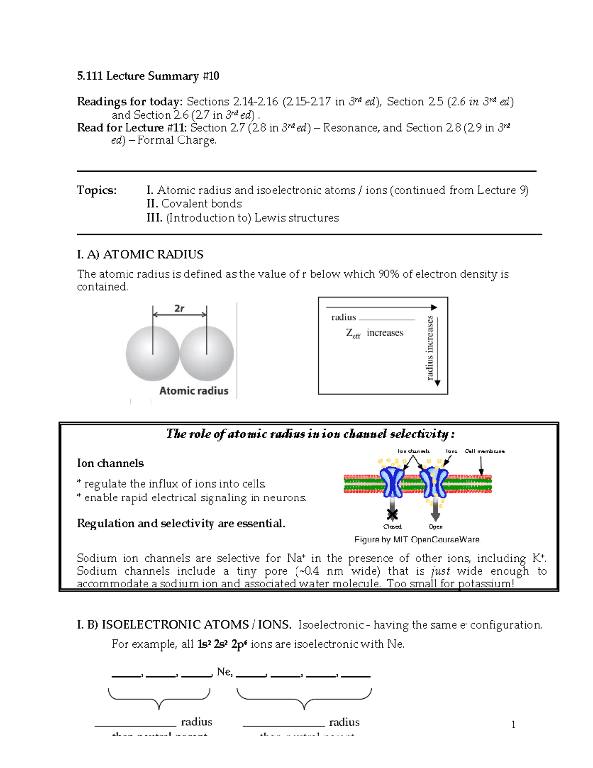 Periodic Trends Continued; Covalent Bonds - 5 Lecture Summary ...