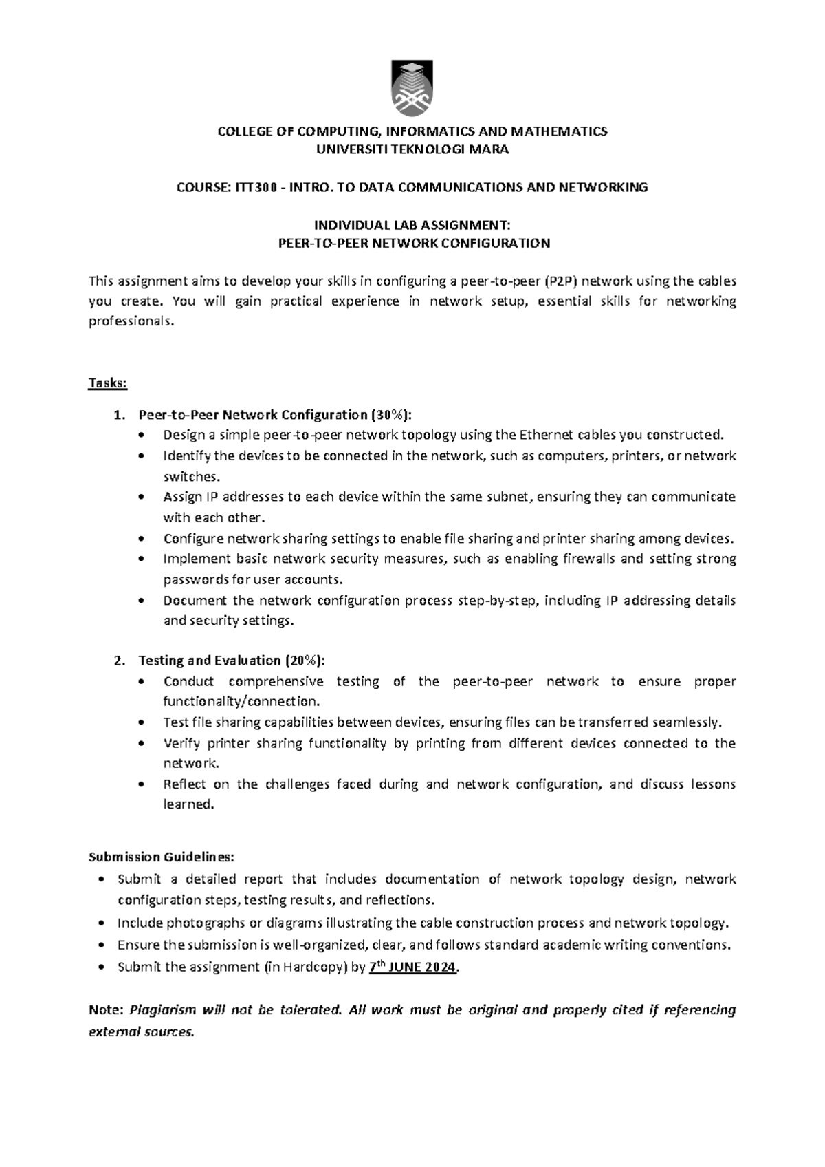 ITT300 LAB Esaimen Question - COLLEGE OF COMPUTING, INFORMATICS AND MATHEMATICS UNIVERSITI ...