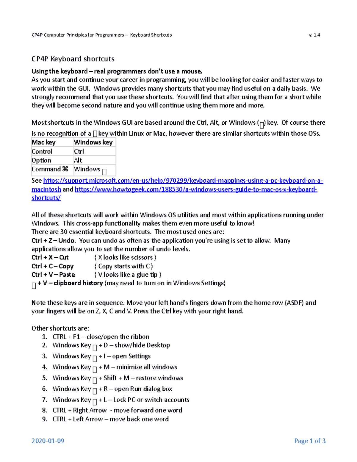 Windows Keyboard Shortcut Notes (2022/23) - CP4P Computer Principles ...