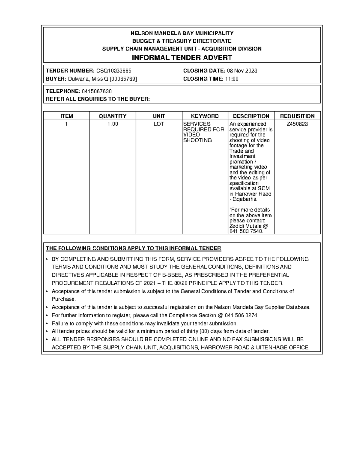 Advert.CSQ10233665 - Assignment one - NELSON MANDELA BAY MUNICIPALITY ...