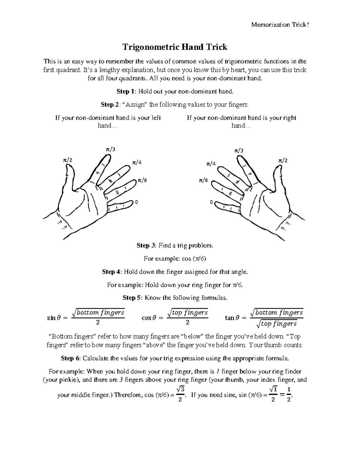 Trigonometry-Hand-Trick - Memorization Trick! Trigonometric Hand Trick ...