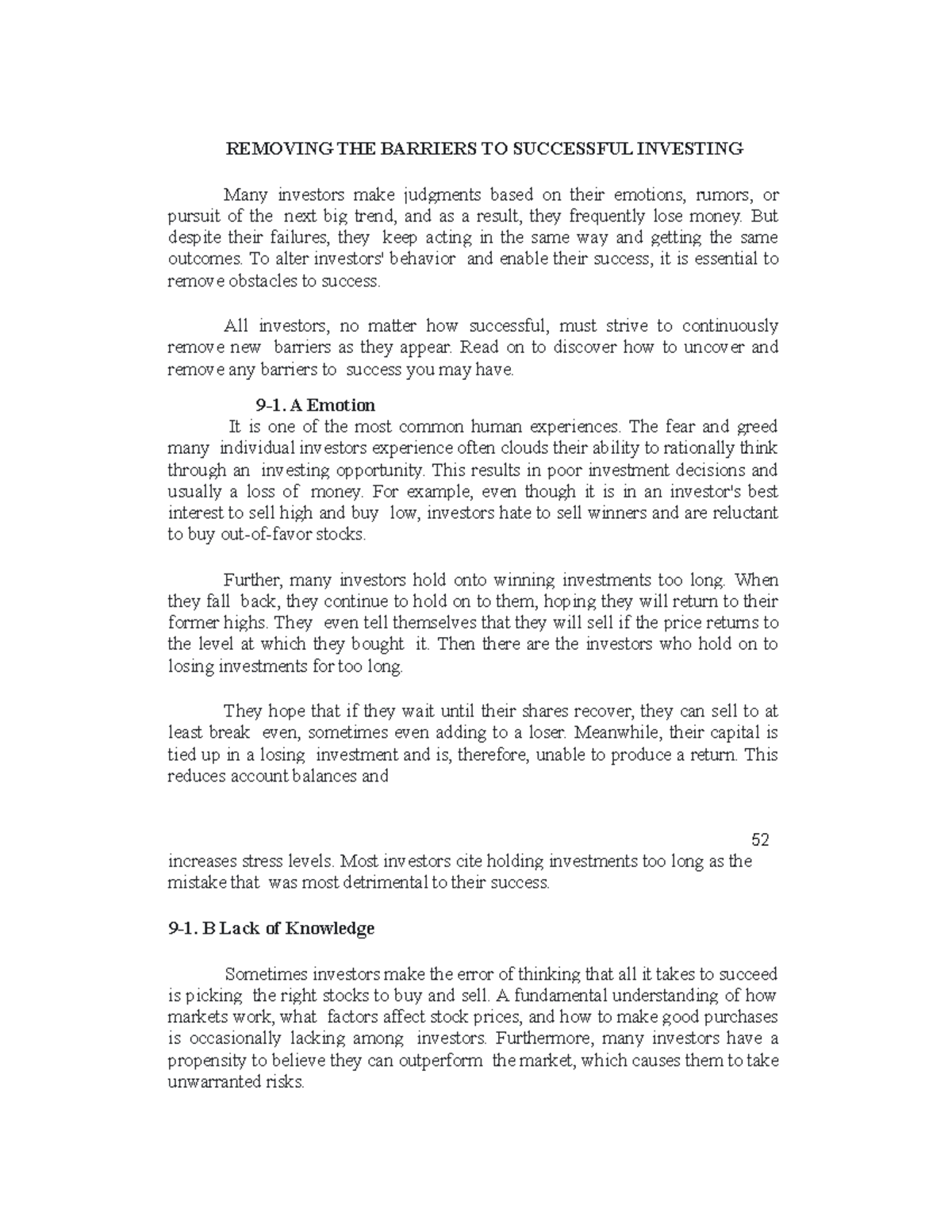 Removing THE Barriers TO Successful Investing - REMOVING THE BARRIERS ...