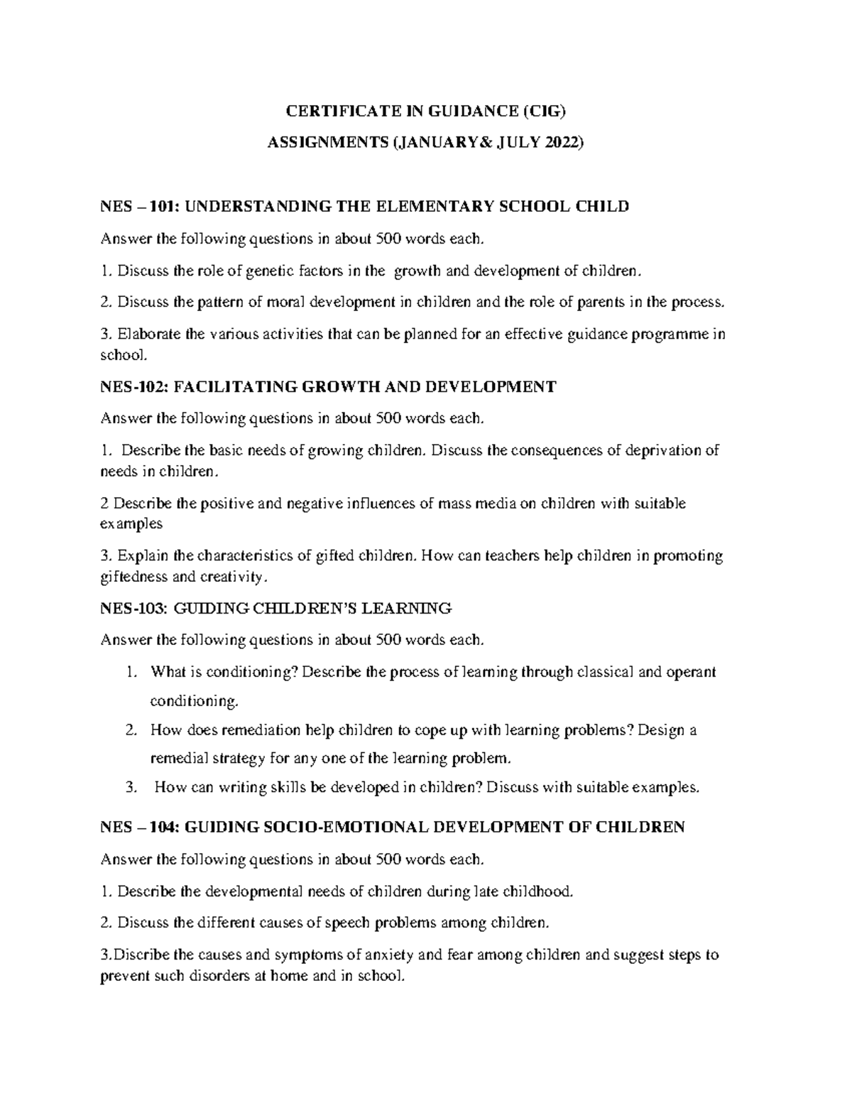 CIG assignmets 2022 pdf (1) - CERTIFICATE IN GUIDANCE (CIG) ASSIGNMENTS (JANUARY& JULY 2022) NES ...