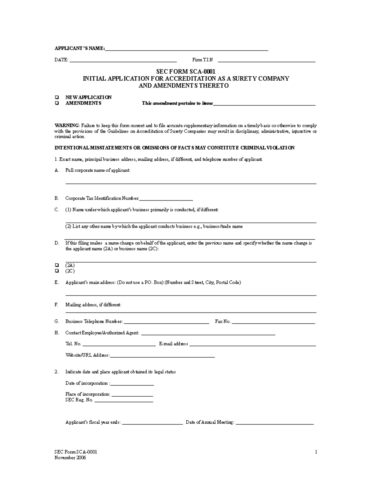 SEC Form-SCA-0001 - you can use this in amending the AOI - APPLICANT’S ...