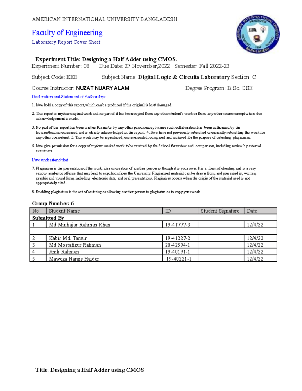 Dlc lab8 - it is all about logical circuits - AMERICAN INTERNATIONAL ...