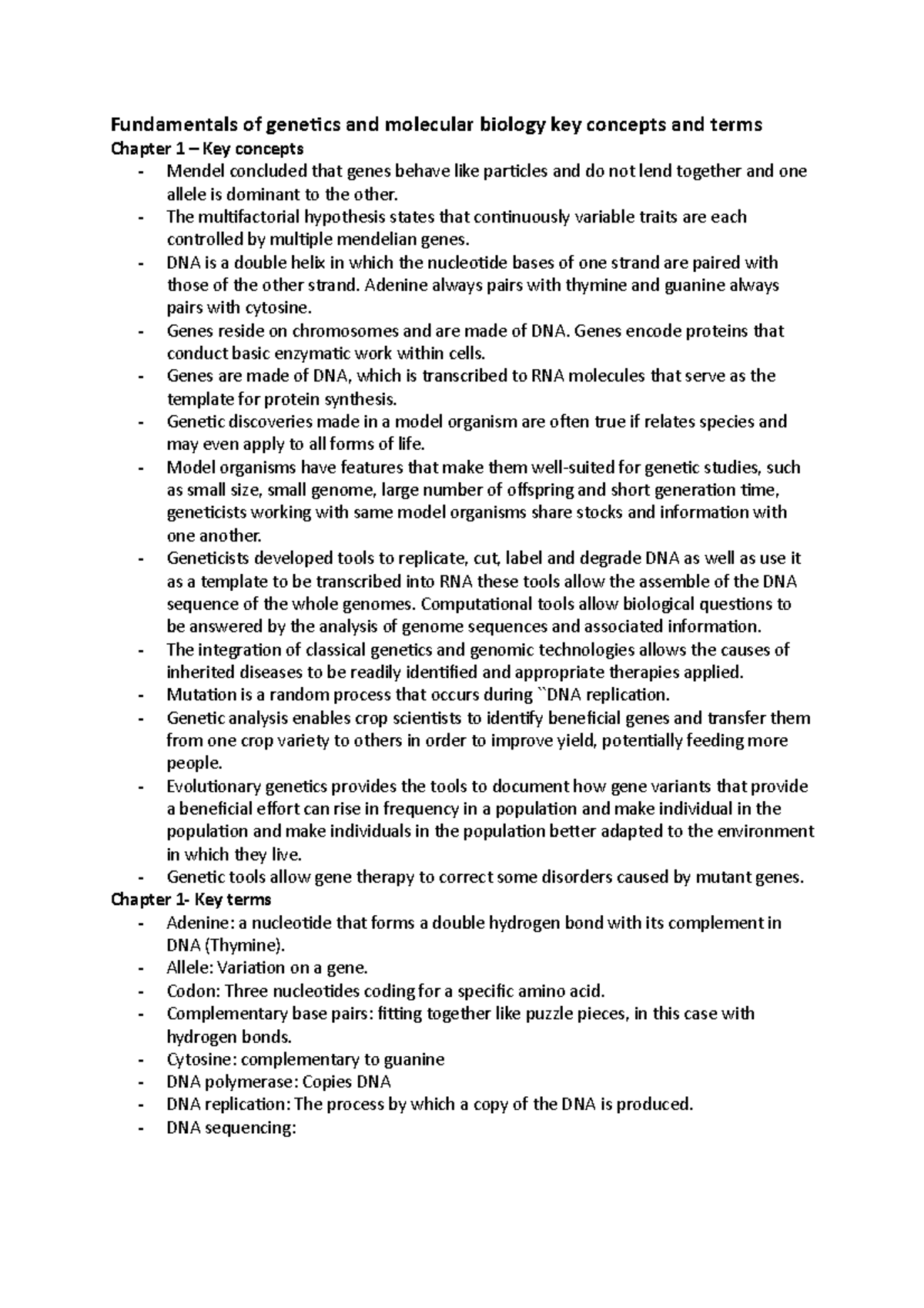 Fundamentals of genetics and molecular biology key concepts and terms ...