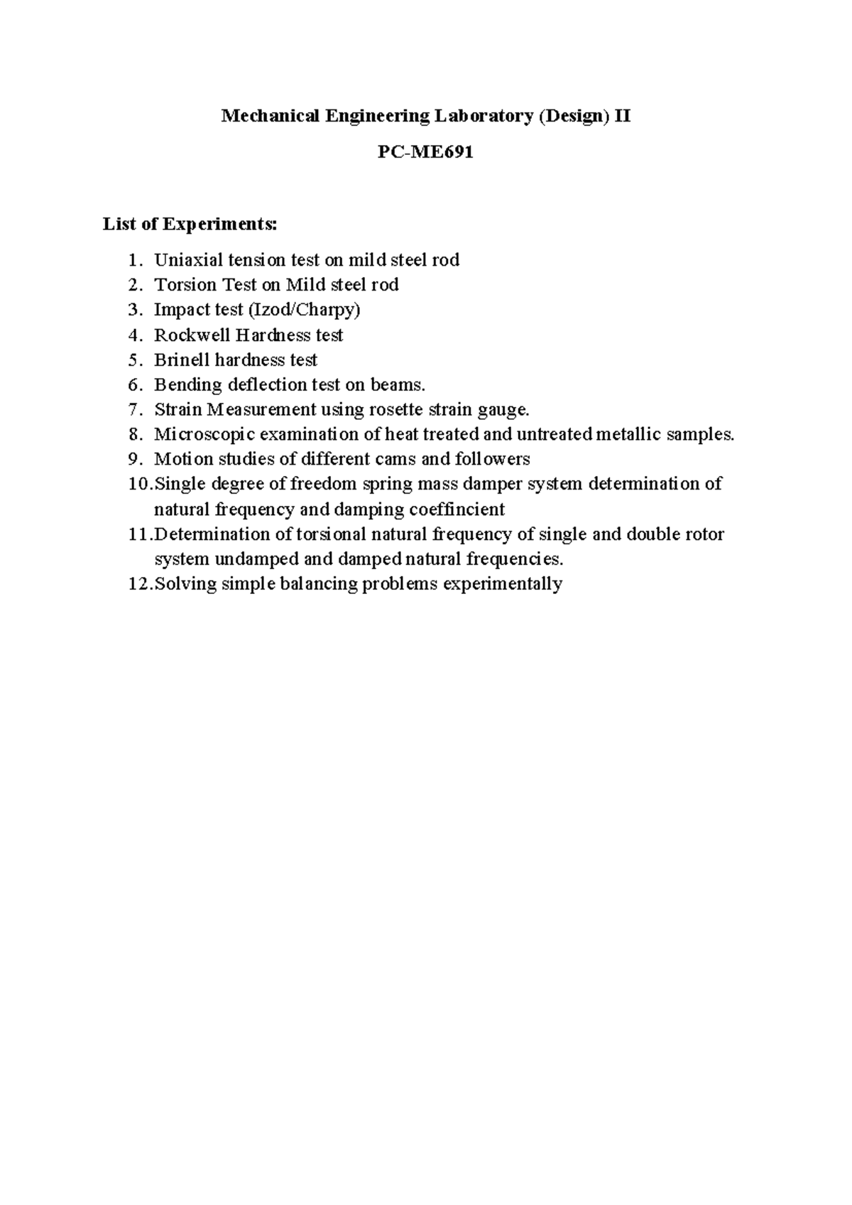 Mechanical Engineering Laboratory (Design) II - Mechanical Engineering ...