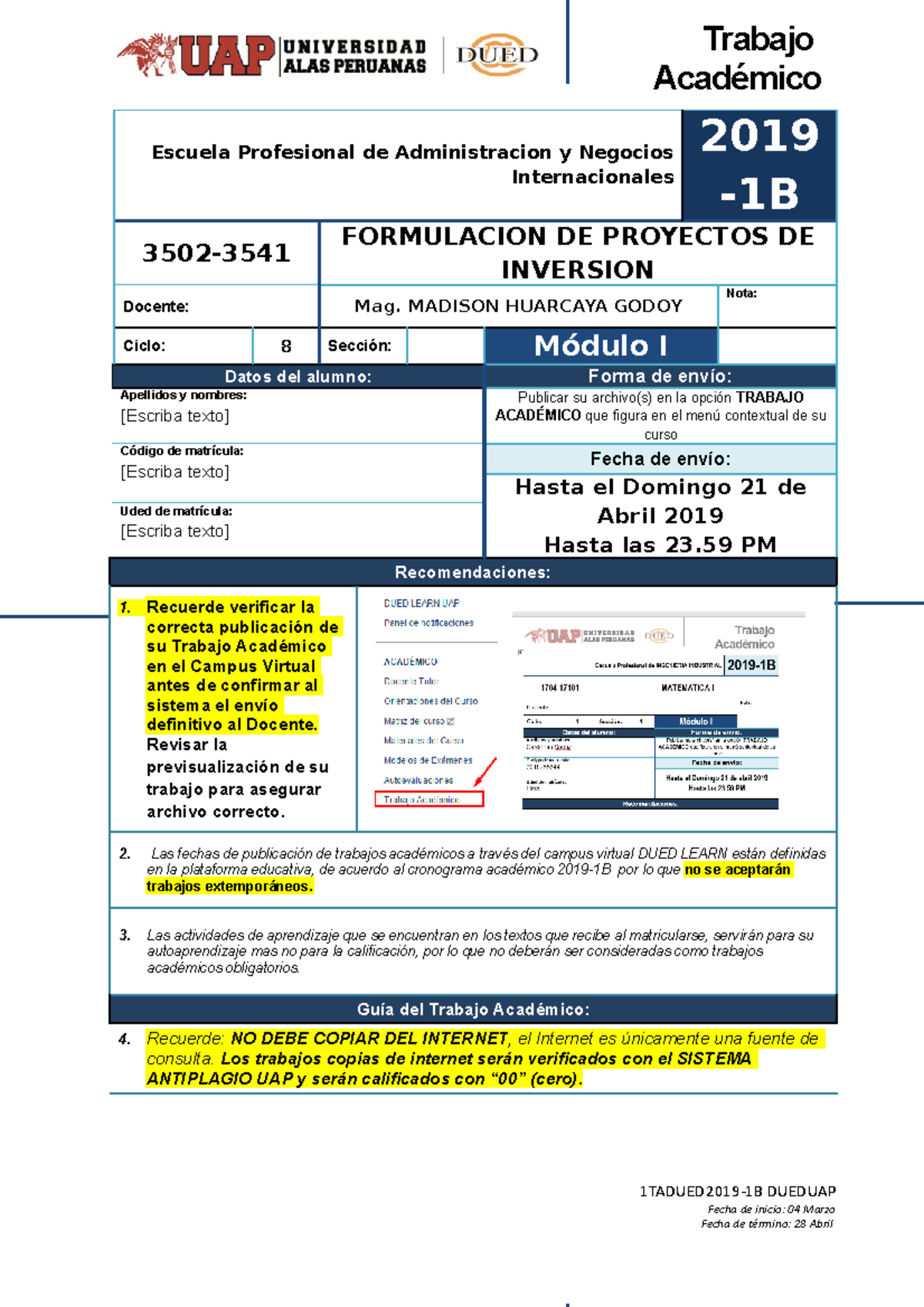 FTA 2019 1B M1 - práctica - Escuela Profesional de Administracion y ...