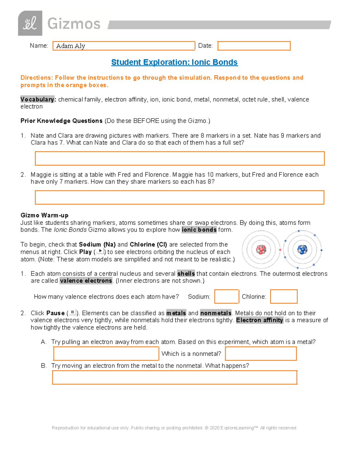 Ionic+Bonds+Gizmos+Activity - Name: Adam Aly Date: Student Exploration ...