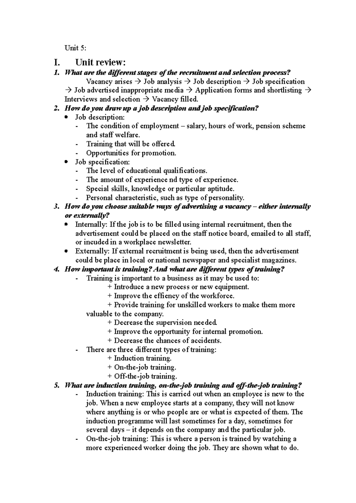 Unit 5 - None - Unit 5: I. Unit review: What are the different stages ...